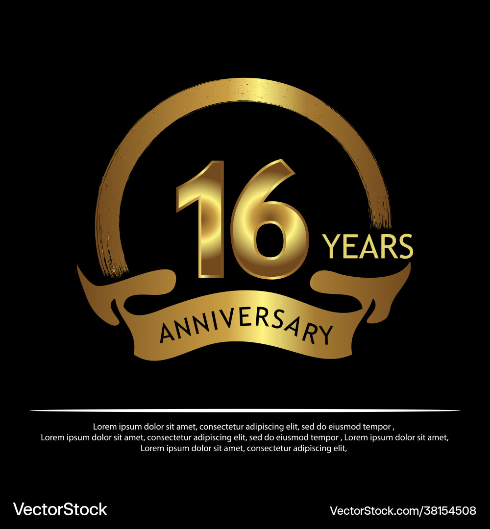 16 years anniversary golden template Royalty Free Vector