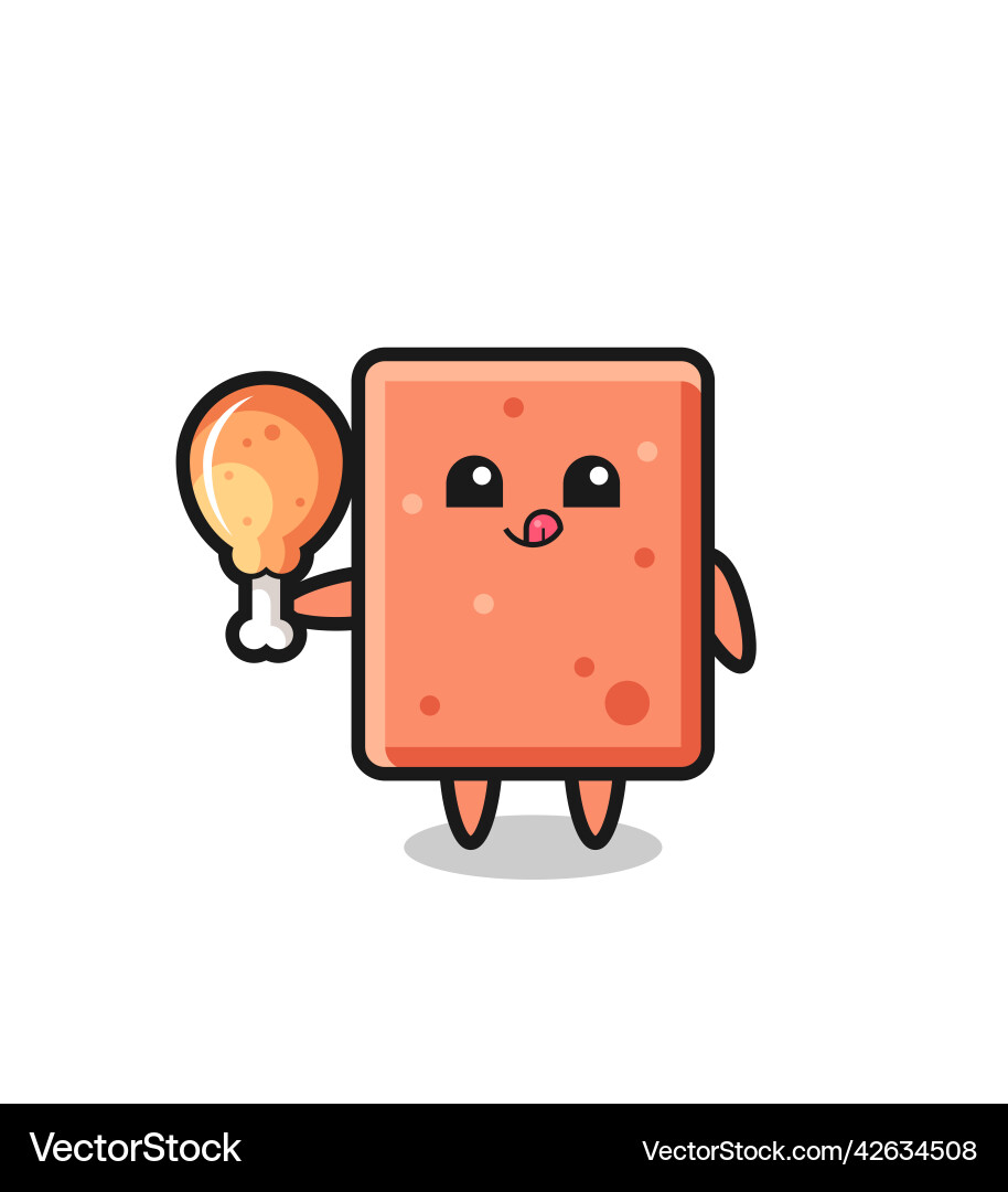 Brick cute mascot is eating a fried chicken Vector Image