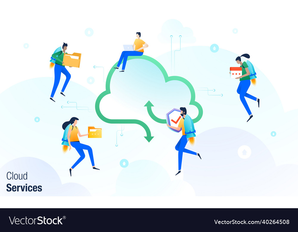 Cloud computing service group of people working Vector Image