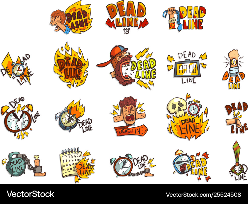 Collection signs with deadline word time limit Vector Image