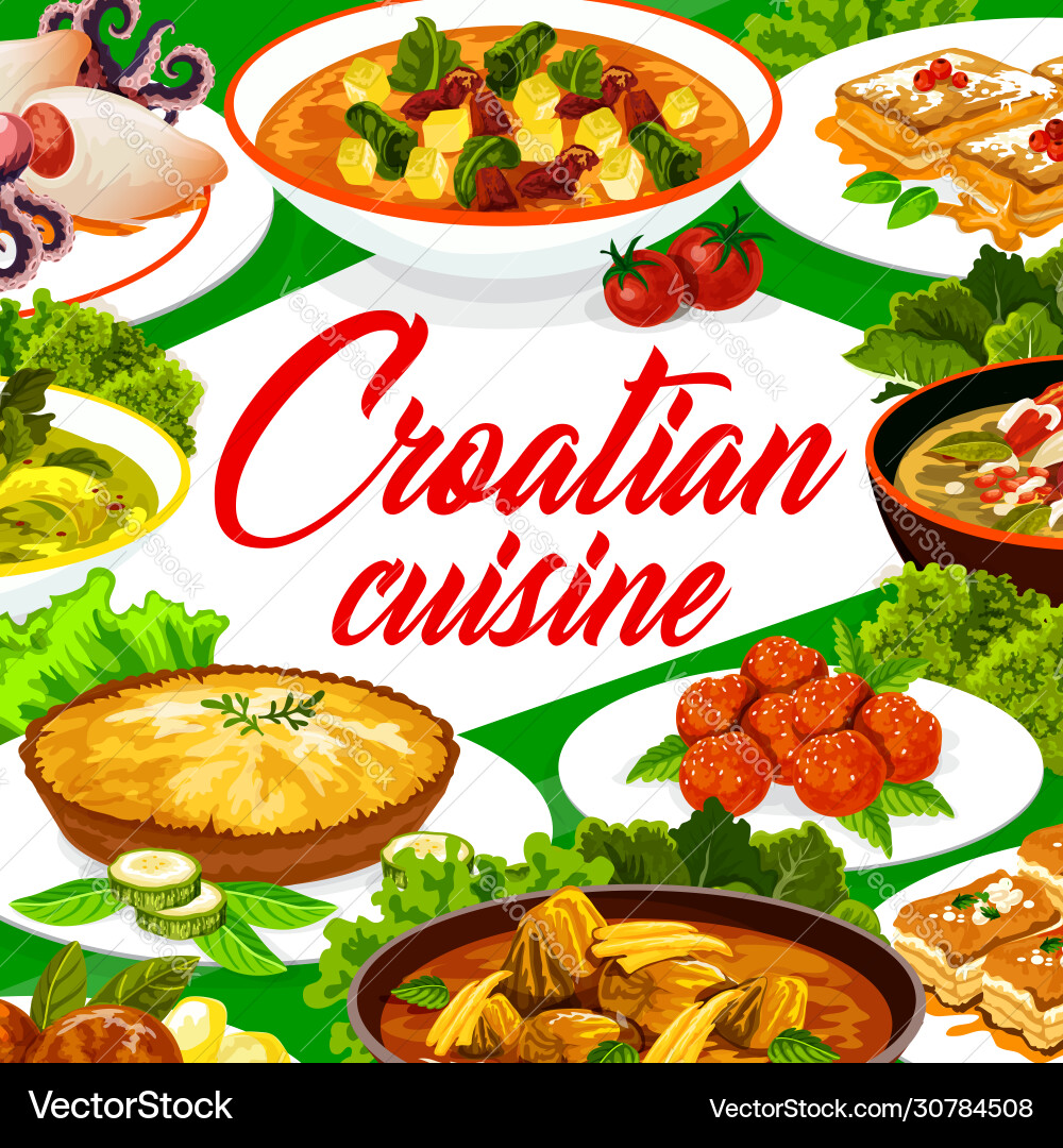 Croatian food authentic restaurant meals menu Vector Image