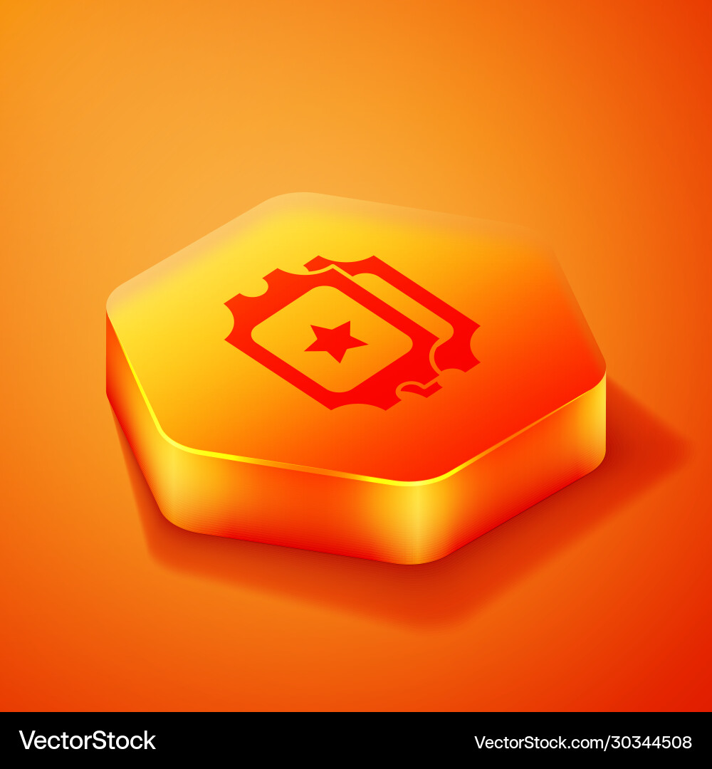 Isometric cinema ticket icon isolated on orange Vector Image