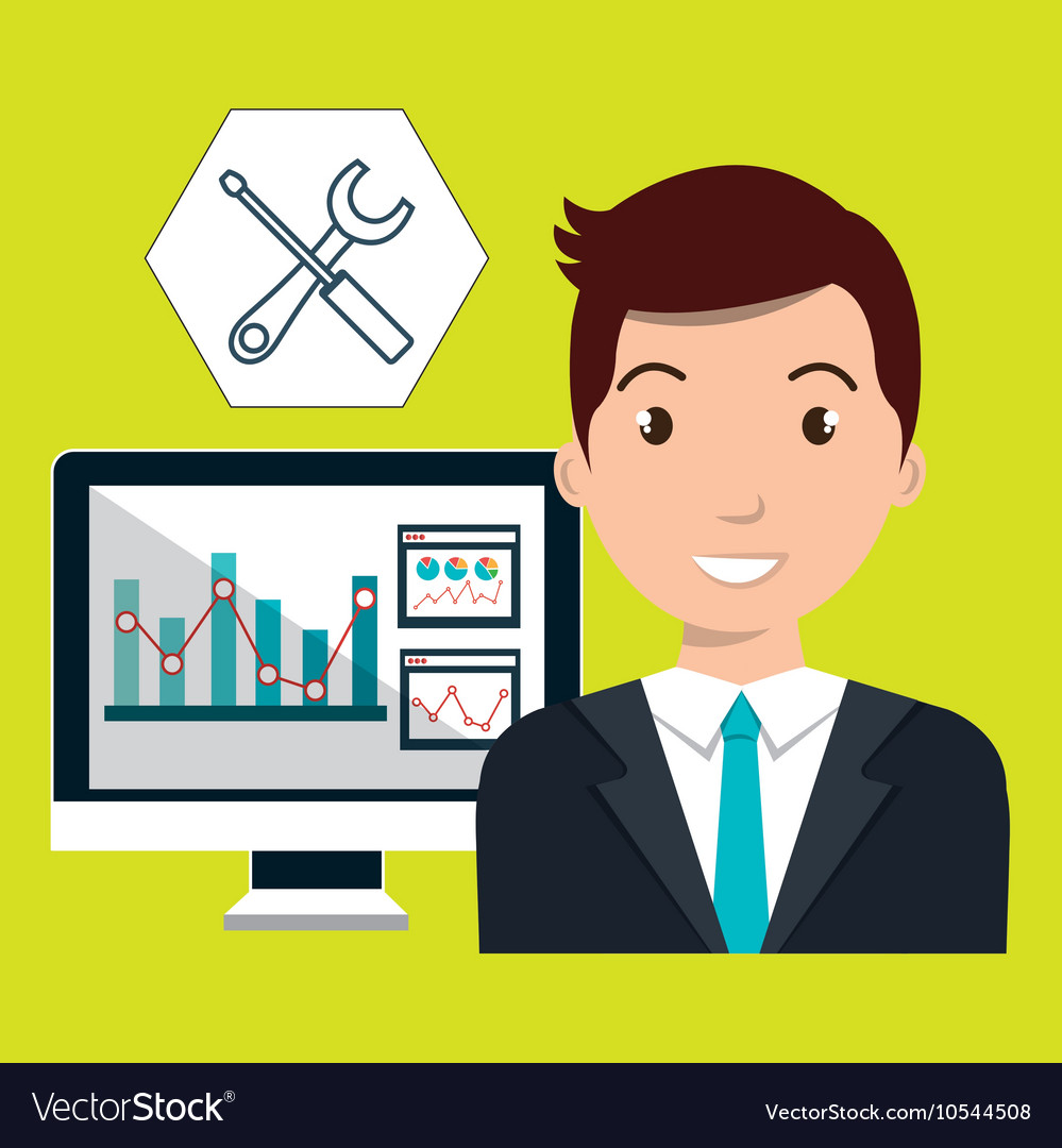 Man pc graphics statistics Royalty Free Vector Image