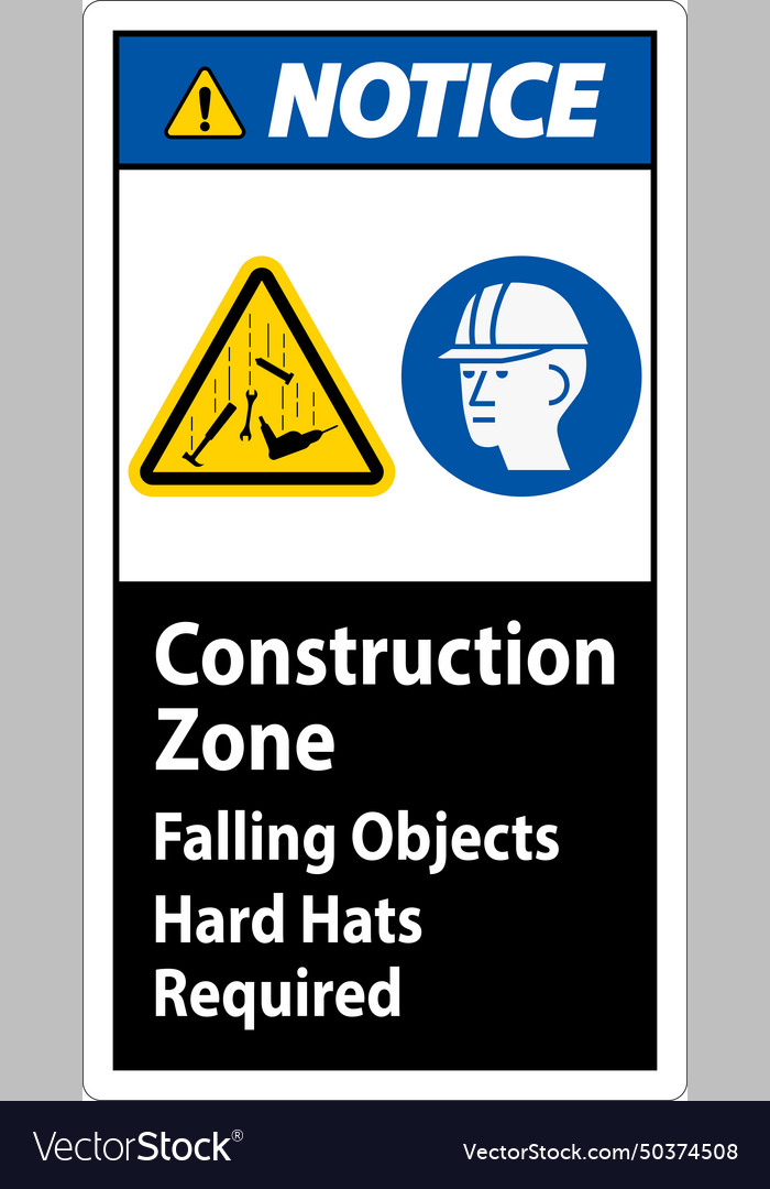 Notice sign construction zone falling objects Vector Image