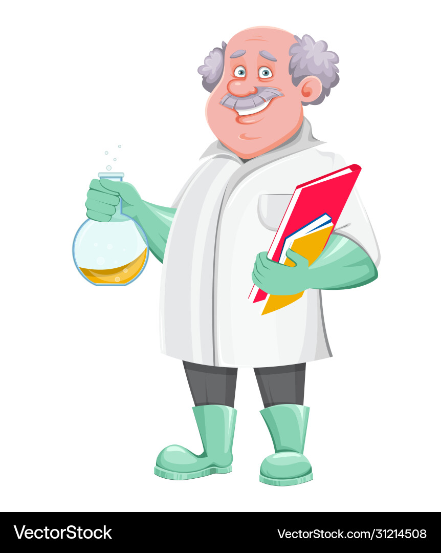 Professor cartoon character holding laboratory Vector Image