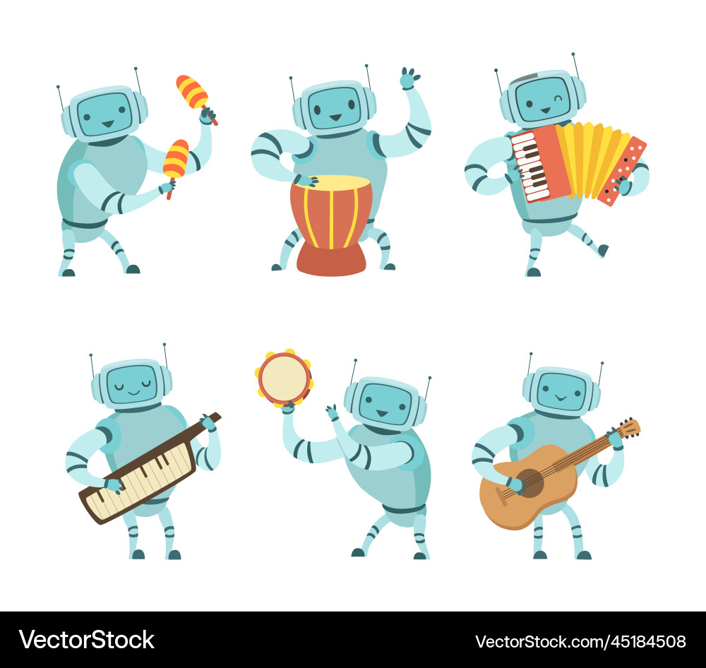 Robot musician playing musical instrument Vector Image