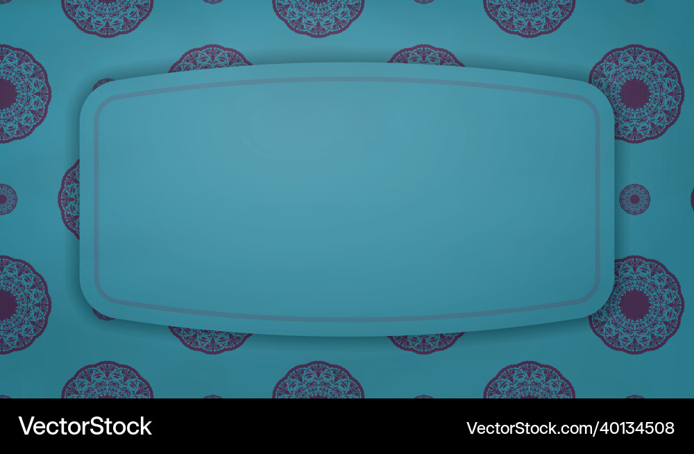 Turquoise background with indian purple ornaments Vector Image