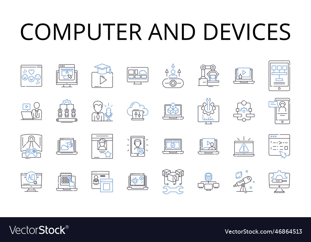 Computer and devices line icons collection pc Vector Image