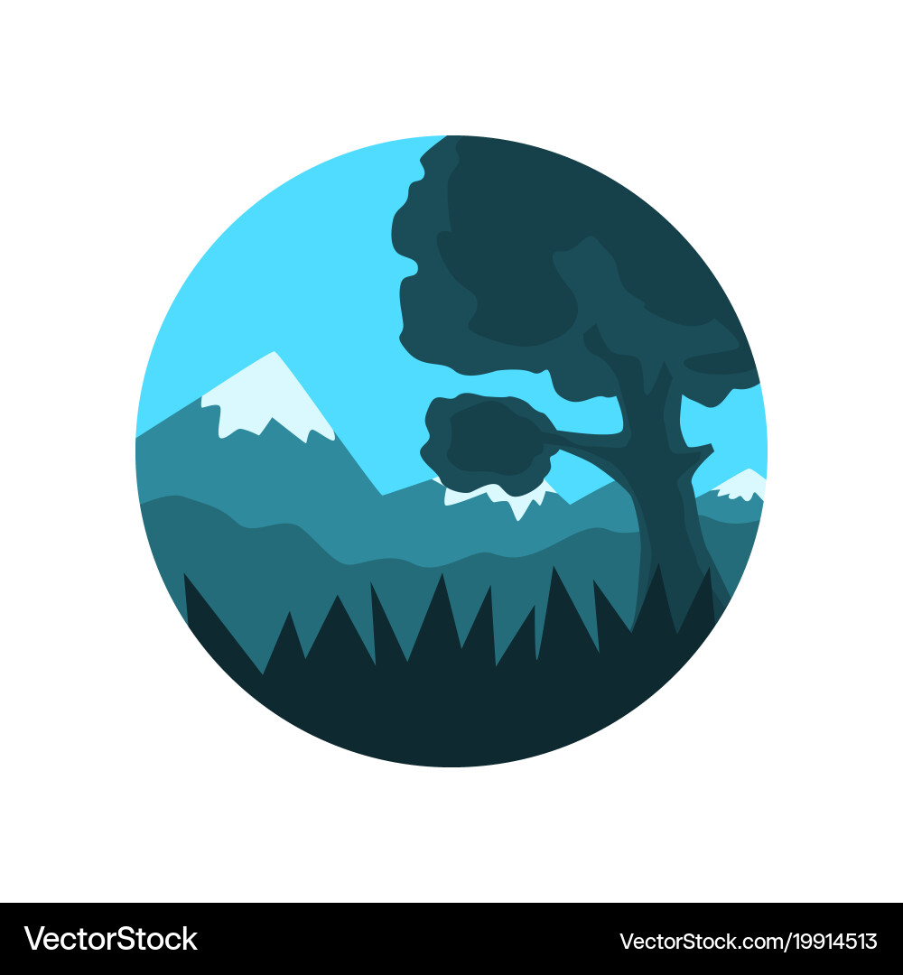 Geometric round emblem of landscape with tree Vector Image