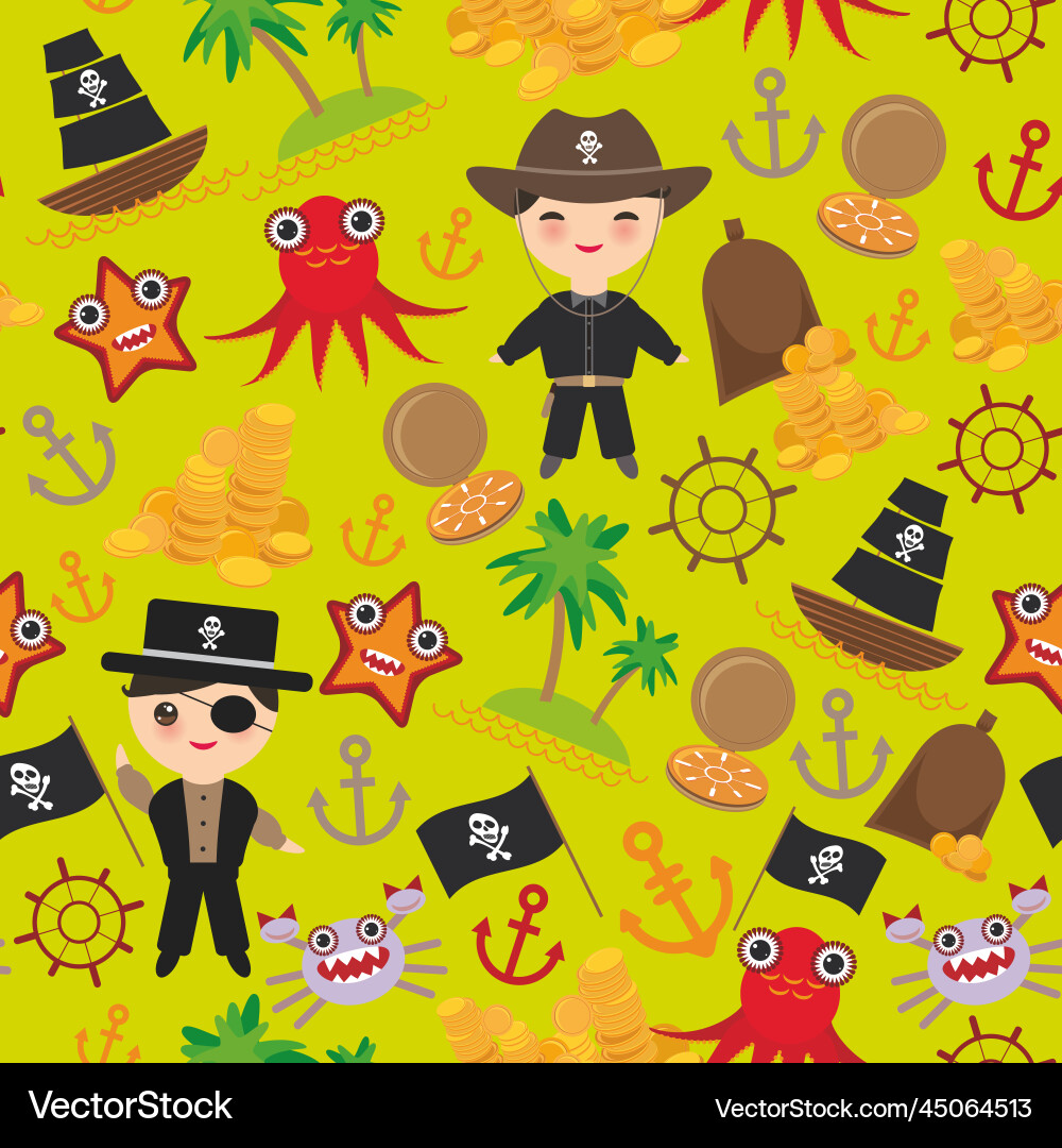 Marine seamless pirate pattern on green blue Vector Image