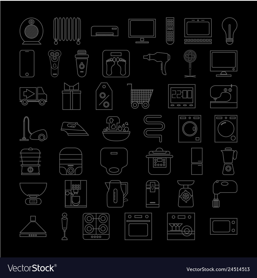 Set home appliances icons outline on black Vector Image