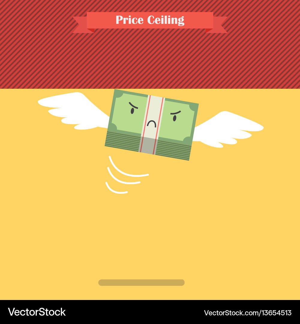 Unhappy money bill stuck at ceiling Royalty Free Vector