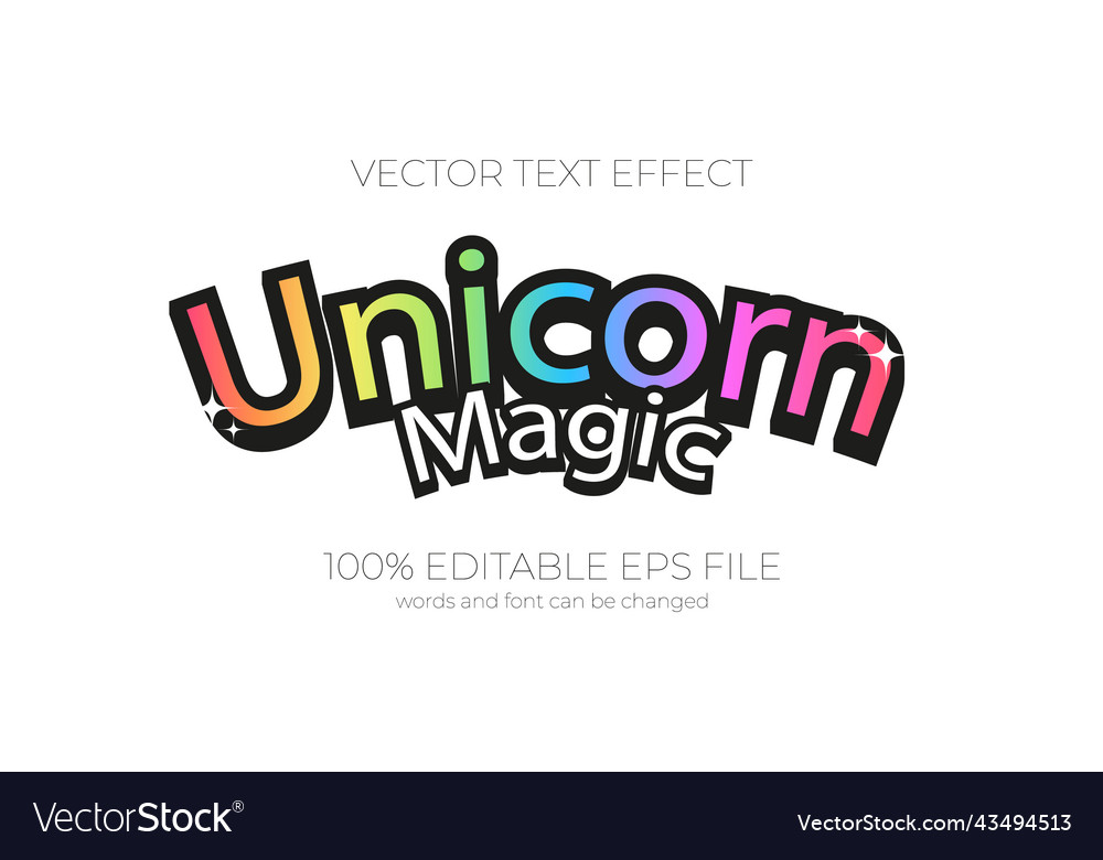 Unicorn editable text effect style eps Royalty Free Vector
