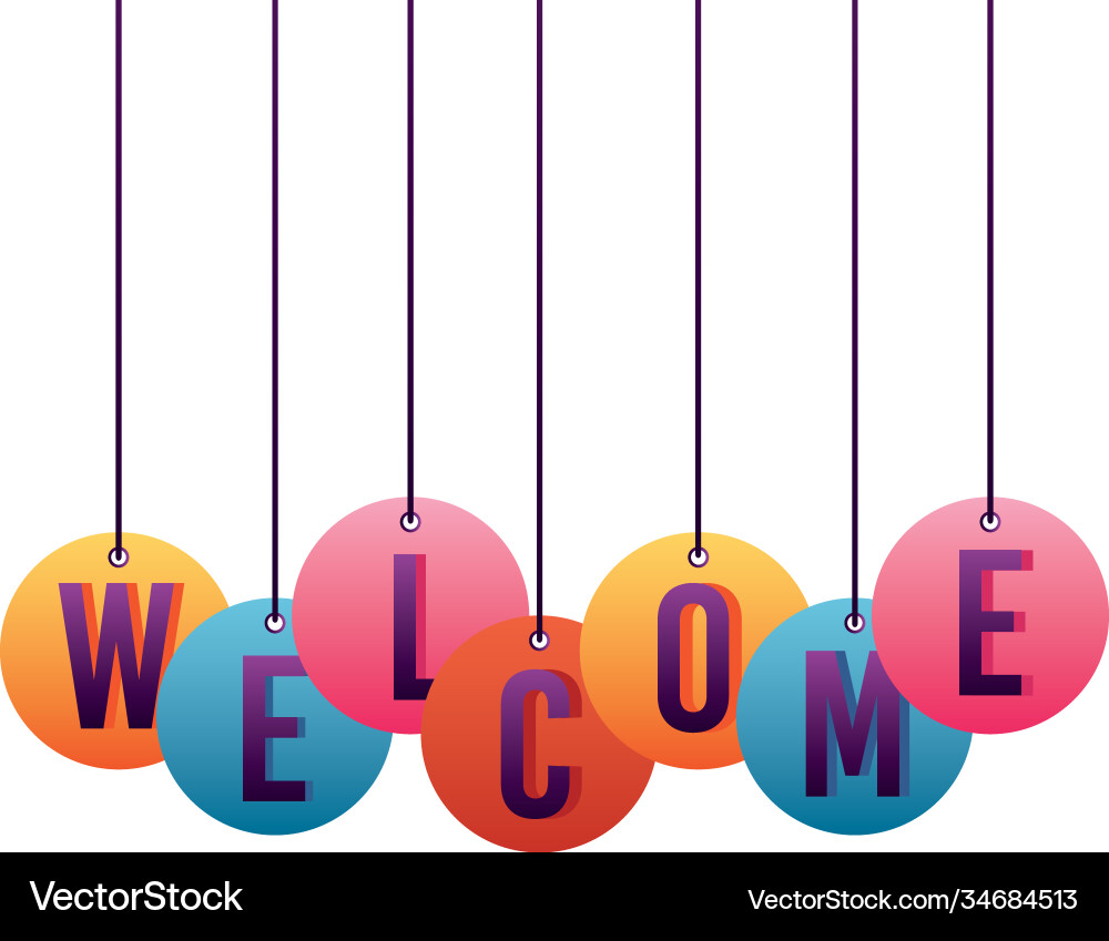 Welcome label lettering with letters hanging Vector Image