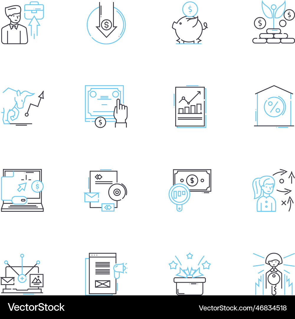 Frugal spending linear icons set budgeting Vector Image