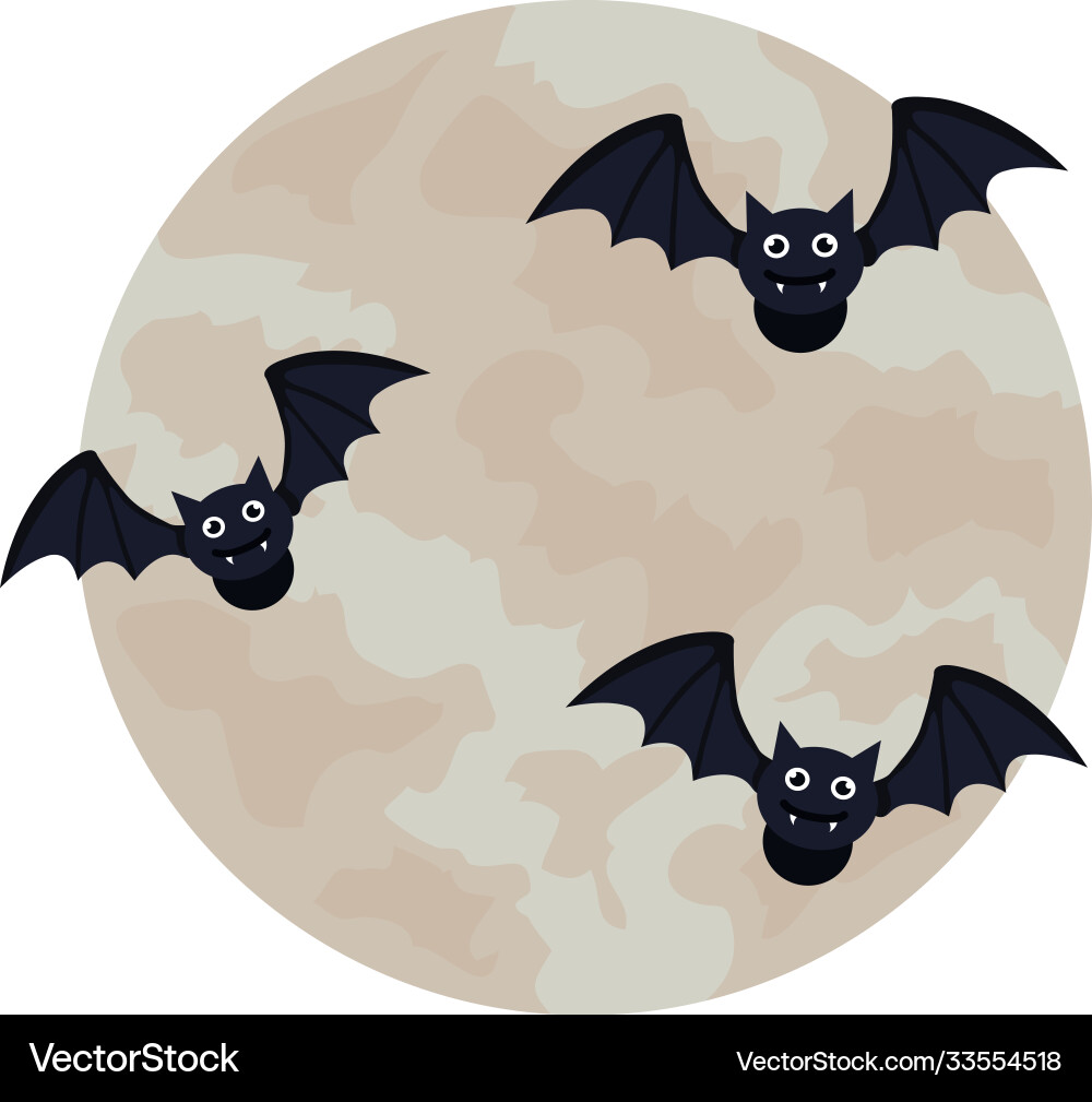 Halloween bats flying with full moon in white Vector Image