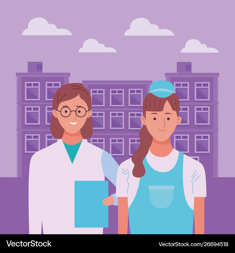 Professionals workers couple smiling cartoons Vector Image