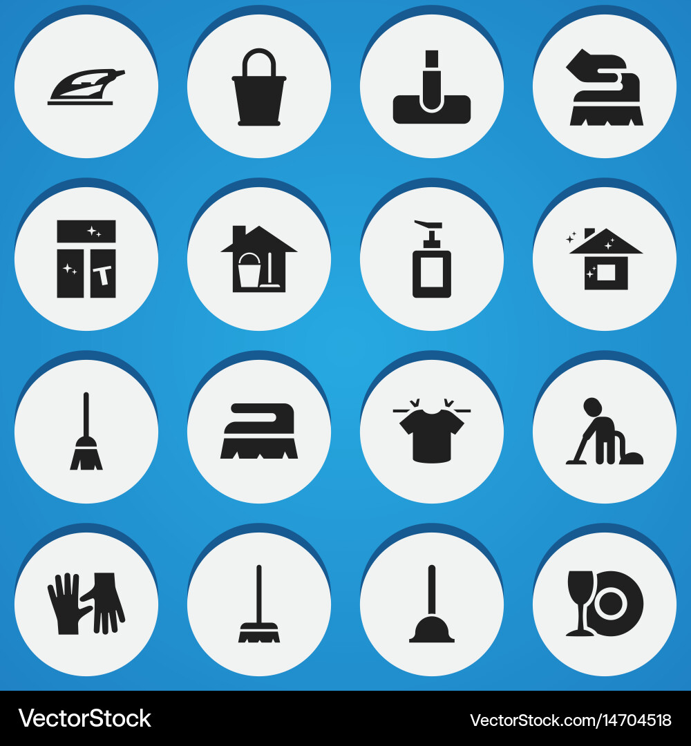 Set of 16 editable cleaning icons includes Vector Image