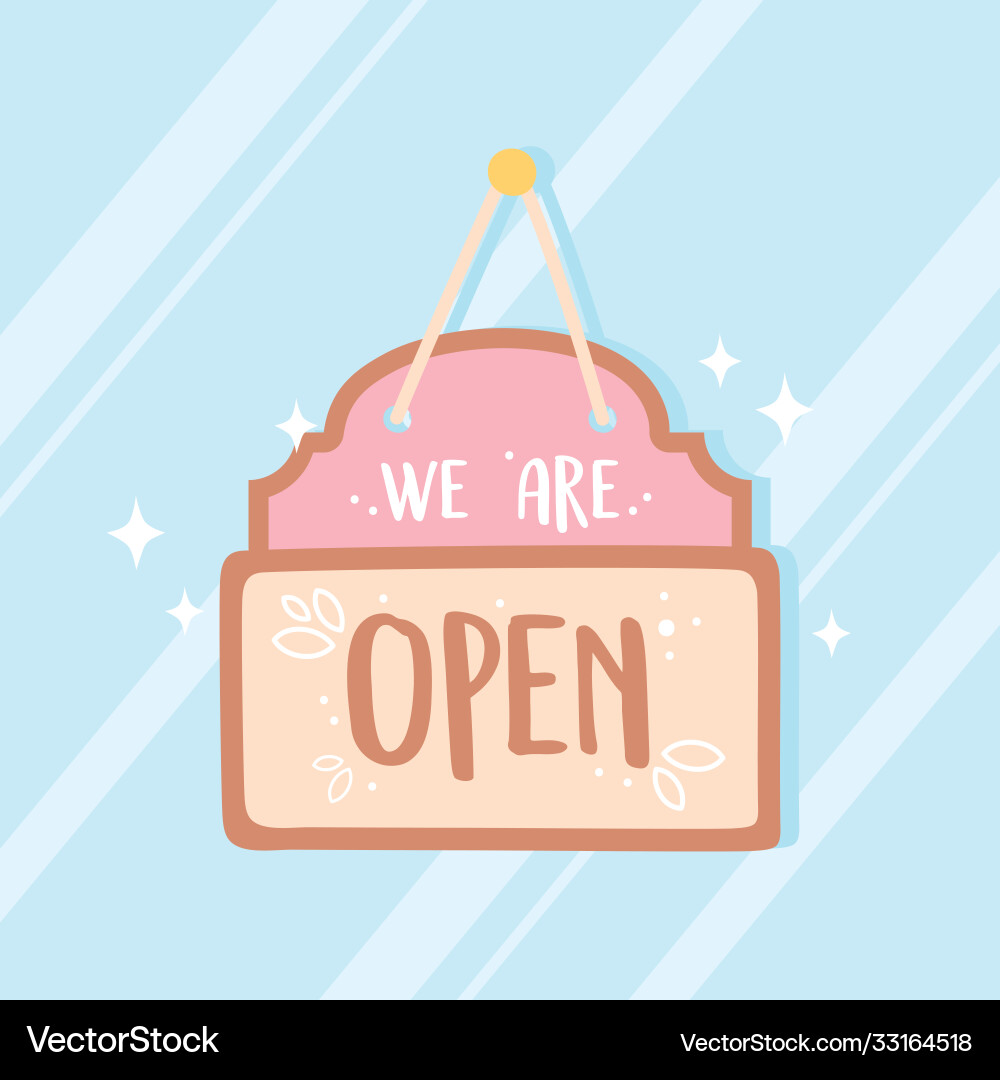 We are open sign hanging signboard message icon Vector Image