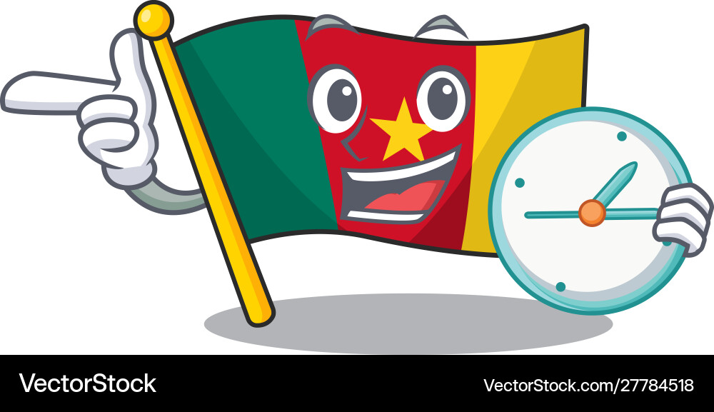 With bring clock cartoon smiling flag cameroon on Vector Image