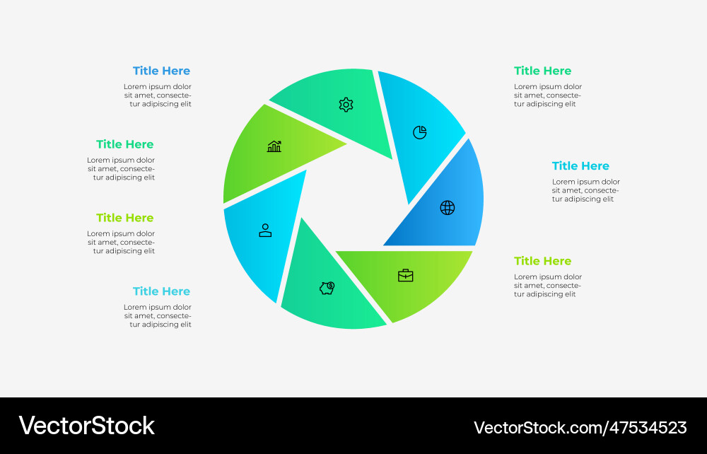 Circle diagram divided into 7 parts Royalty Free Vector