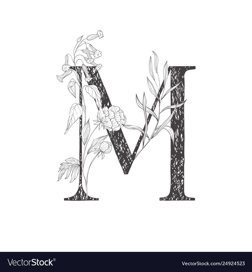Floral botanical alphabet letter with plants Vector Image
