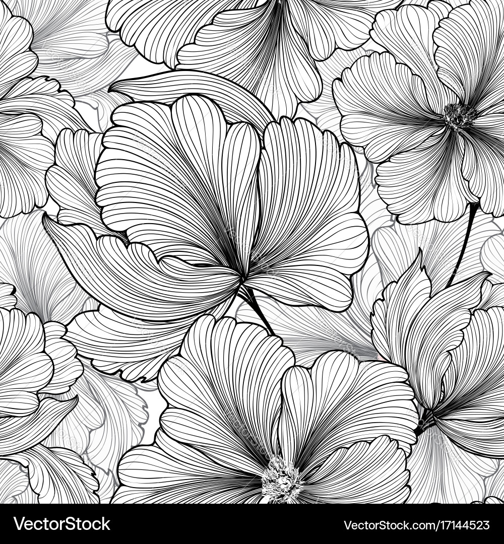 Floral engraved seamless pattern flower garden Vector Image