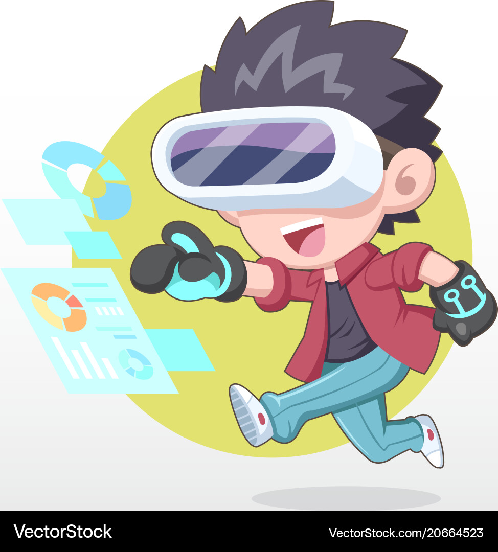 Happy man wearing vr headset with exciting Vector Image