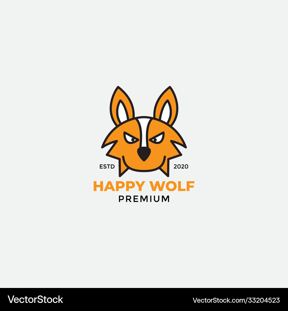 Happy wolf head face smile logo design modern Vector Image