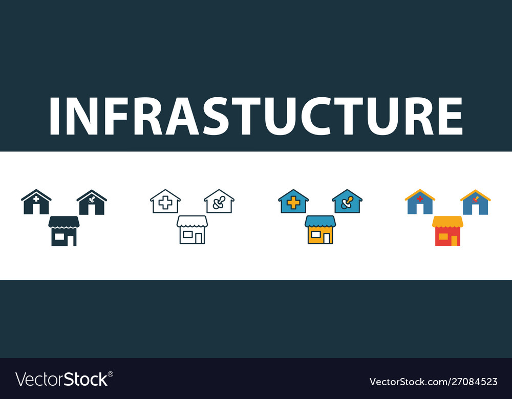 Infrastructure icon set four elements in different Infrastructure icon set four elements in different