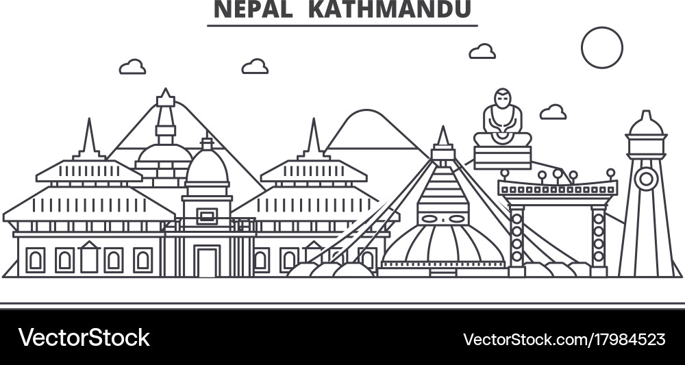 Nepal kathmandu architecture line skyline Vector Image