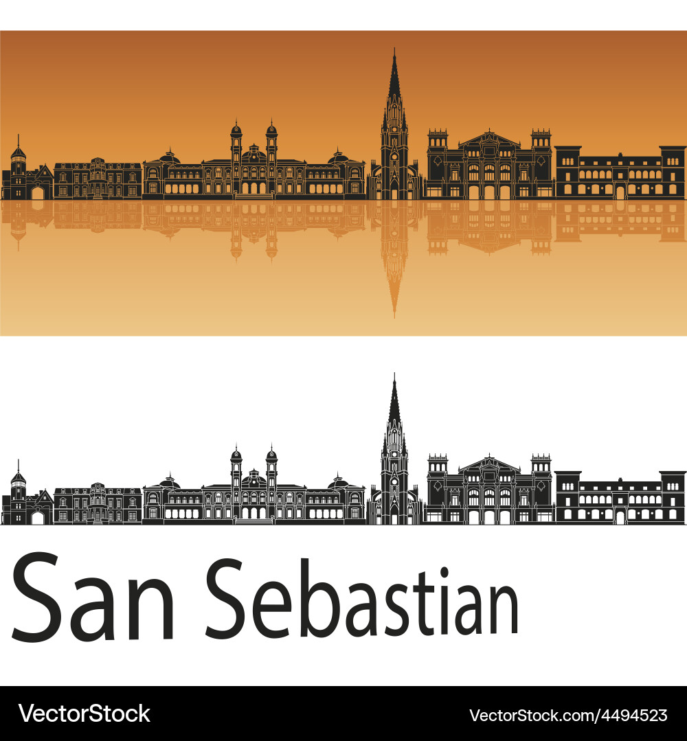 San sebastian skyline in orange background Vector Image