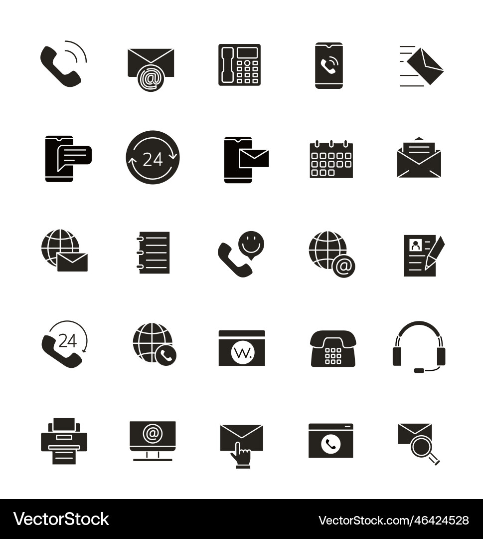 Contact us black icons set Royalty Free Vector Image