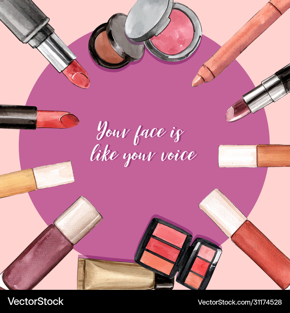 Cosmetic wreath design with lipstick concealer Vector Image