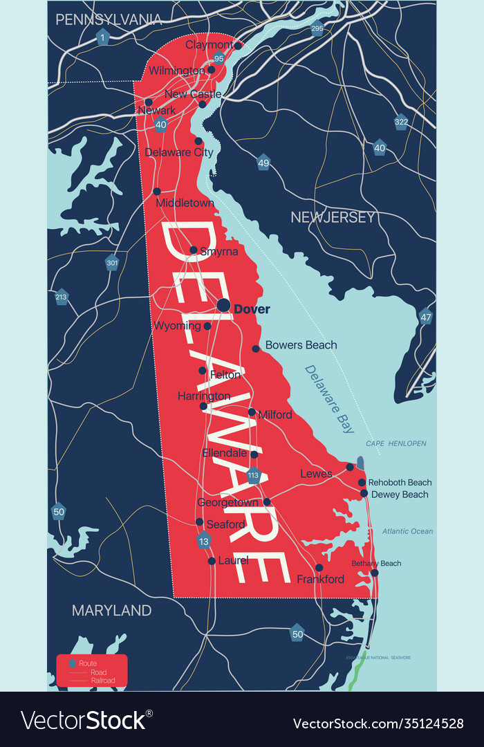 Delaware state detailed editable map Royalty Free Vector
