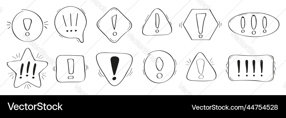 Exclamation mark in doodle style set of linear Vector Image