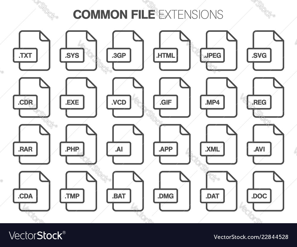 Flat style icon set systemcommon file type Vector Image