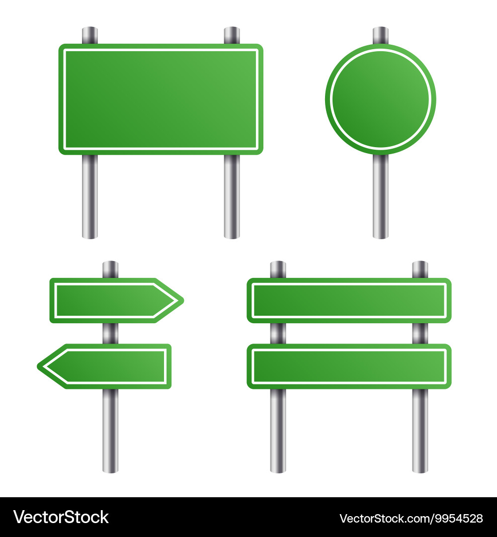 Green road sign set on white background Royalty Free Vector