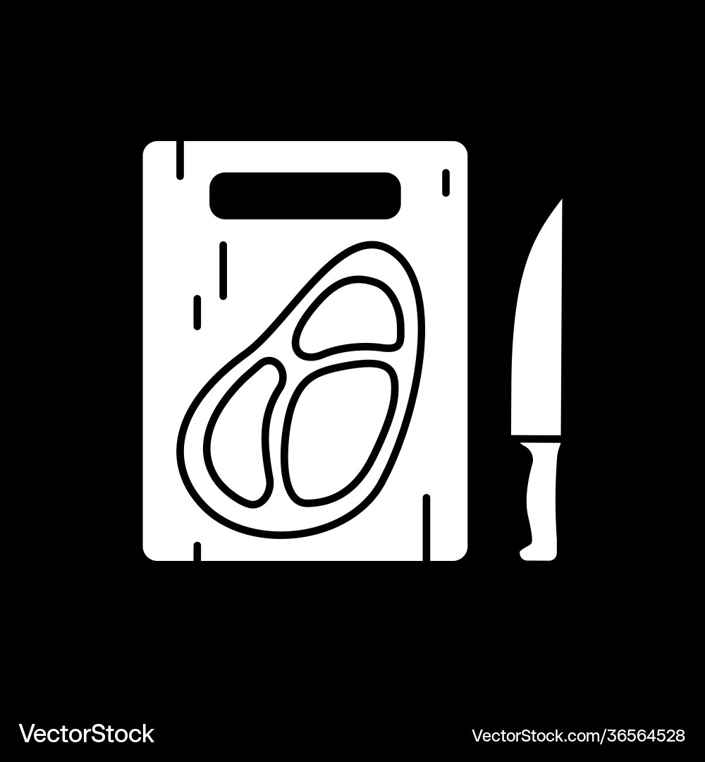 Meat on cutting board dark mode glyph icon Vector Image