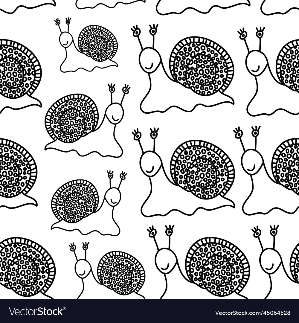 Seamless pattern with funny snails black outline Vector Image