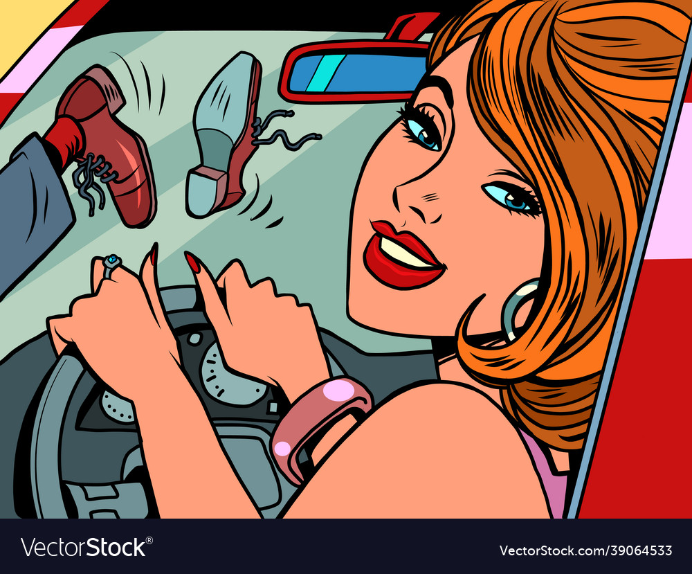 A beautiful female driver was distracted Vector Image