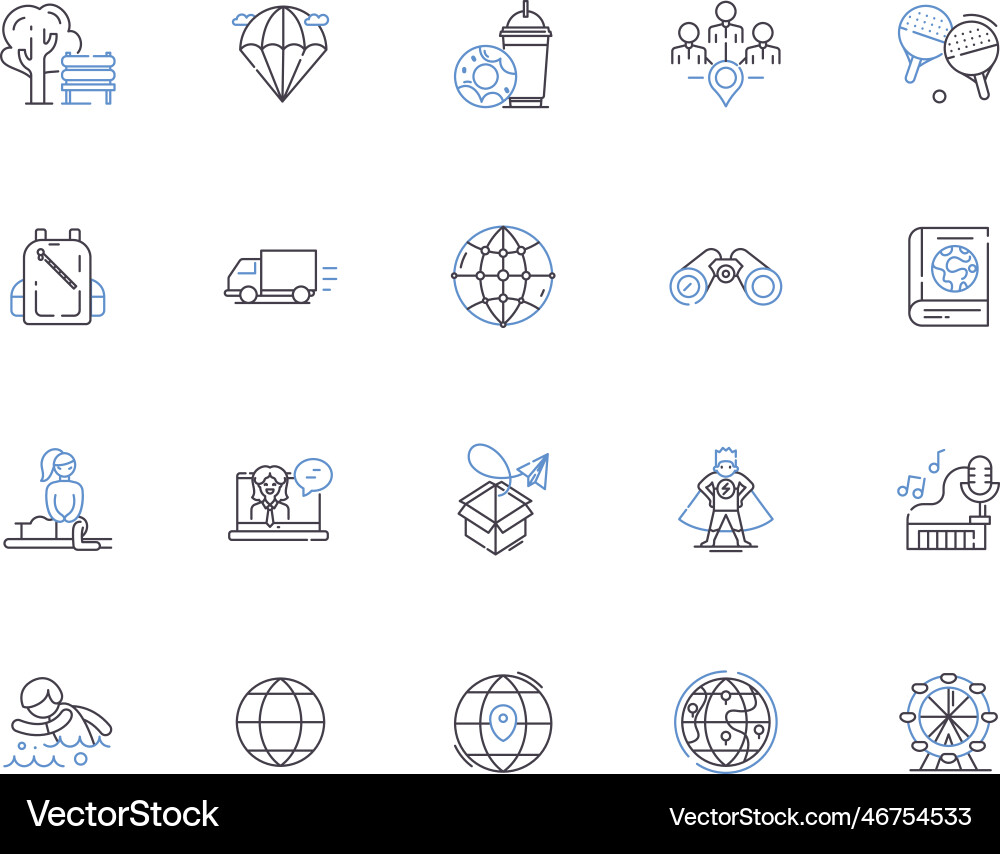 Adventure outline icons collection exploration Vector Image