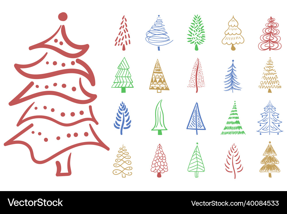Christmas tree brush hand drawn doodle for new yea