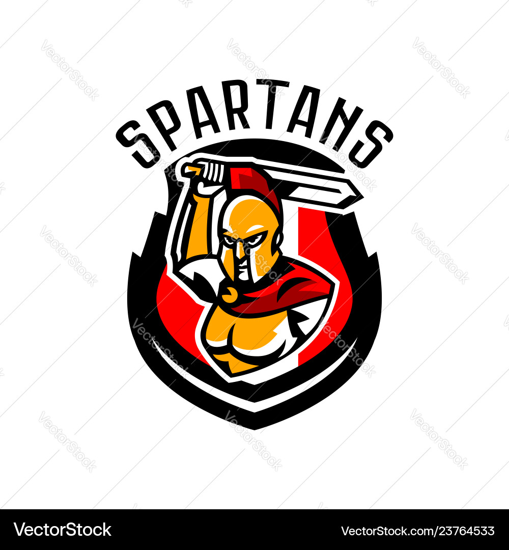 Emblem logo badge spartan with a sword ancient Vector Image