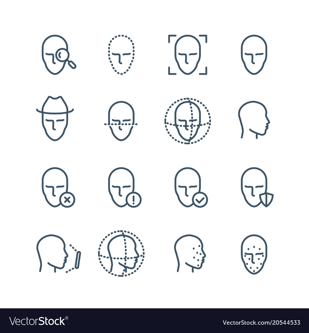 Face Recognition Line Icons Faces Biometrics Vector Image