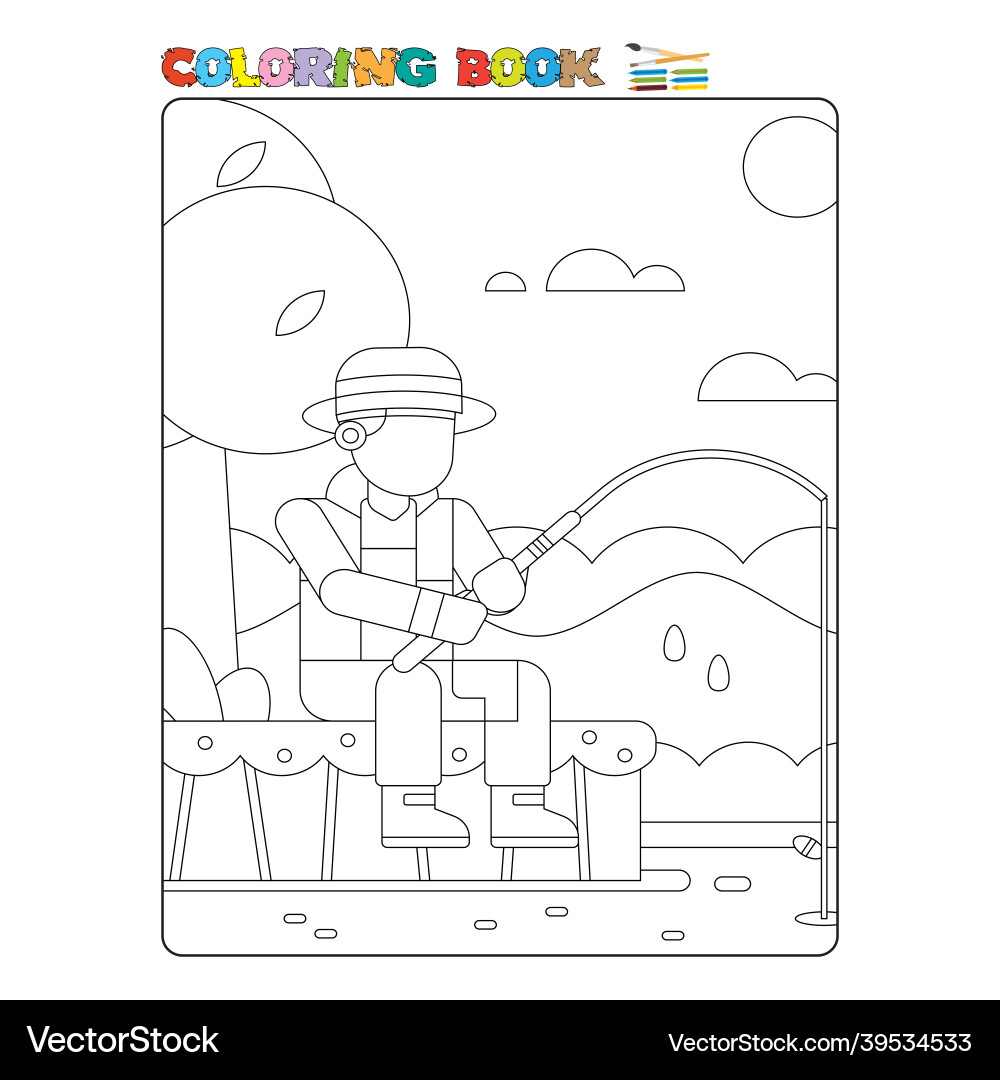 Fisherman coloring page for children Royalty Free Vector