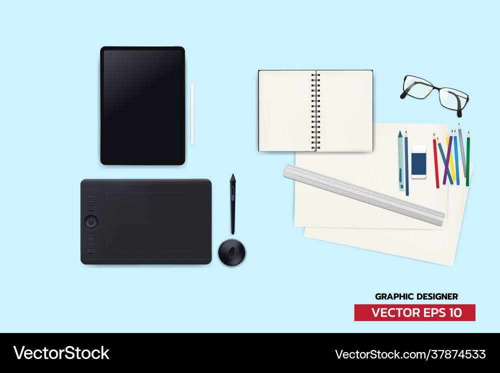 Graphic designer equipment analog and digital Vector Image