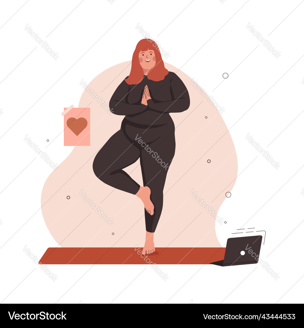 Plus size woman character doing yoga Royalty Free Vector