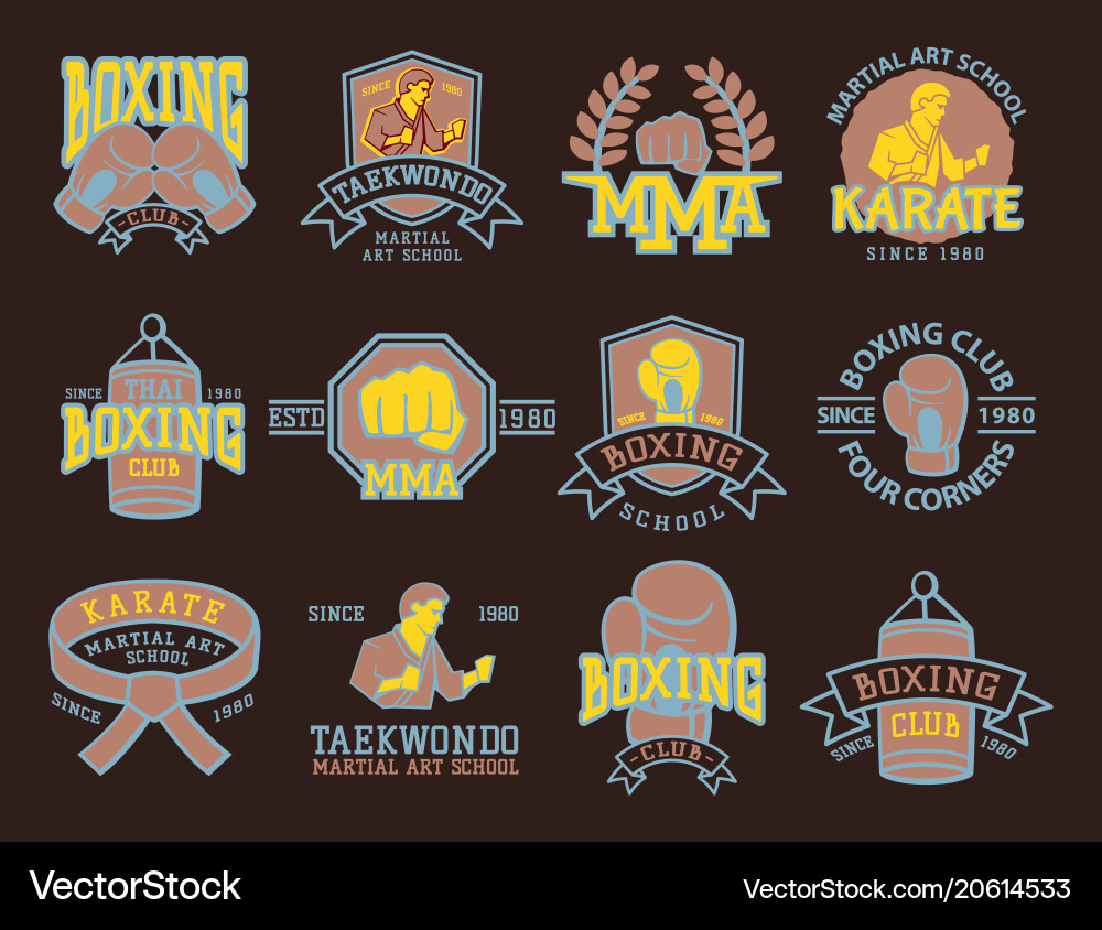 Set of cool fighting club emblems martial training