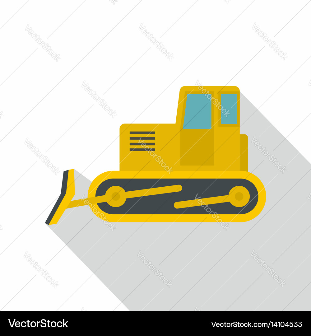 Yellow bulldozer icon flat style Royalty Free Vector Image